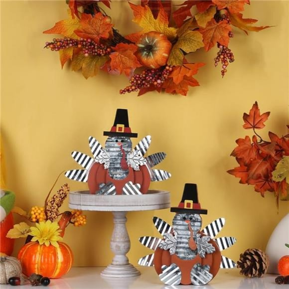 Accents | 2 Pack Turkey Block Set Thanksgiving Decor Dark Red Dark ...